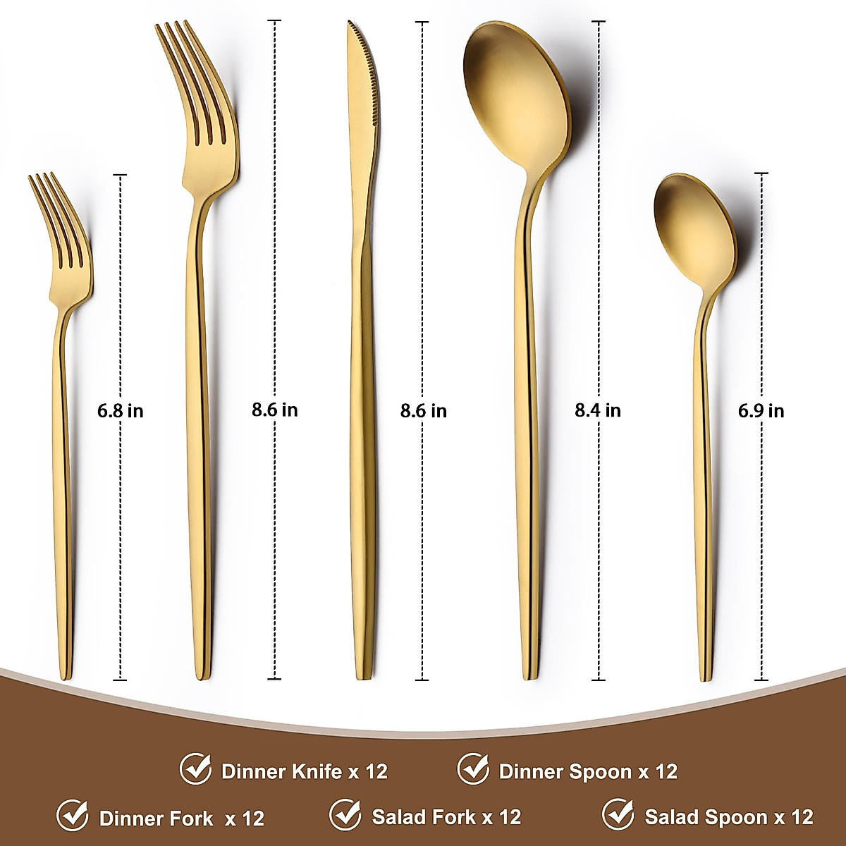 60-Piece Gold Silverware Set, Stainless Steel Flatware Set Service for 12, Utensils Cutlery Sets for Home Restaurant, Include Knife Fork Spoon Set, Dishwasher Safe