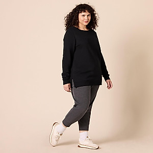Amazon Essentials Women's Open-Neck Fleece Tunic Sweatshirt, Black, Medium