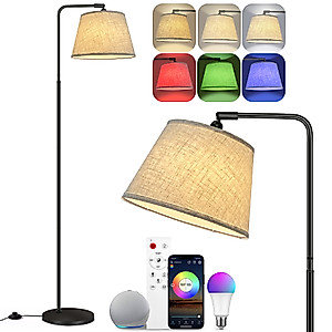 RGBWW Arc Floor Lamp for Living Room, Compatible with Alexa, Google Home, 2700K-6500K Dimmable Smart LED Lamp with Remote & WiFi APP Control, 67" Tall Modern Standing Lamp for Bedroom, Office (Black)