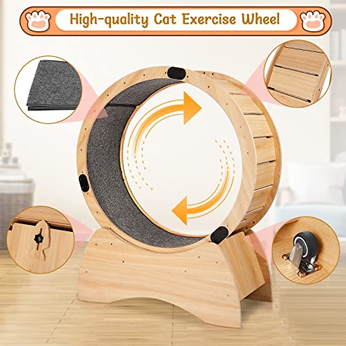 Hooseng Cat Exercise Wheel, Cat Treadmill with Carpeted Runway and Noiseless Roller, Cat Running Wheel for Pet Loss Weight and Daily Exercise