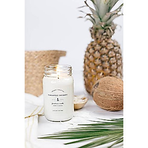 Antique Candle Co.® Pineapple Coconut 16 Ounce Soy Wax Candle, 80 Hour Burn Time, Cotton Wick, Mason Jar Candle (Pineapple Coconut)