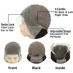 SUPER STYLE 13x4 Straight Lace Front Wigs 26 Inch Human Hair Pre Plucked with Baby Hair Glueless Brazilian Virgin Human Hair Bleached Knots Natural Color