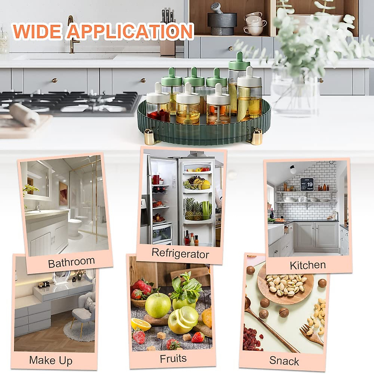 YQL Lazy Susan Turntable, Makeup Perfume Organizer 360 Degree Rotating 11Inch Clear Turntable Organizer for Cabinet with Gold Non-Slip Base(Green)