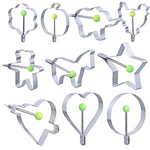 MAGICLULU 10pcs Heart Shape Stainless Steel Frying Molds for Breakfast Cooking for Pancakes and Creative Shapes Kitchen Accessories