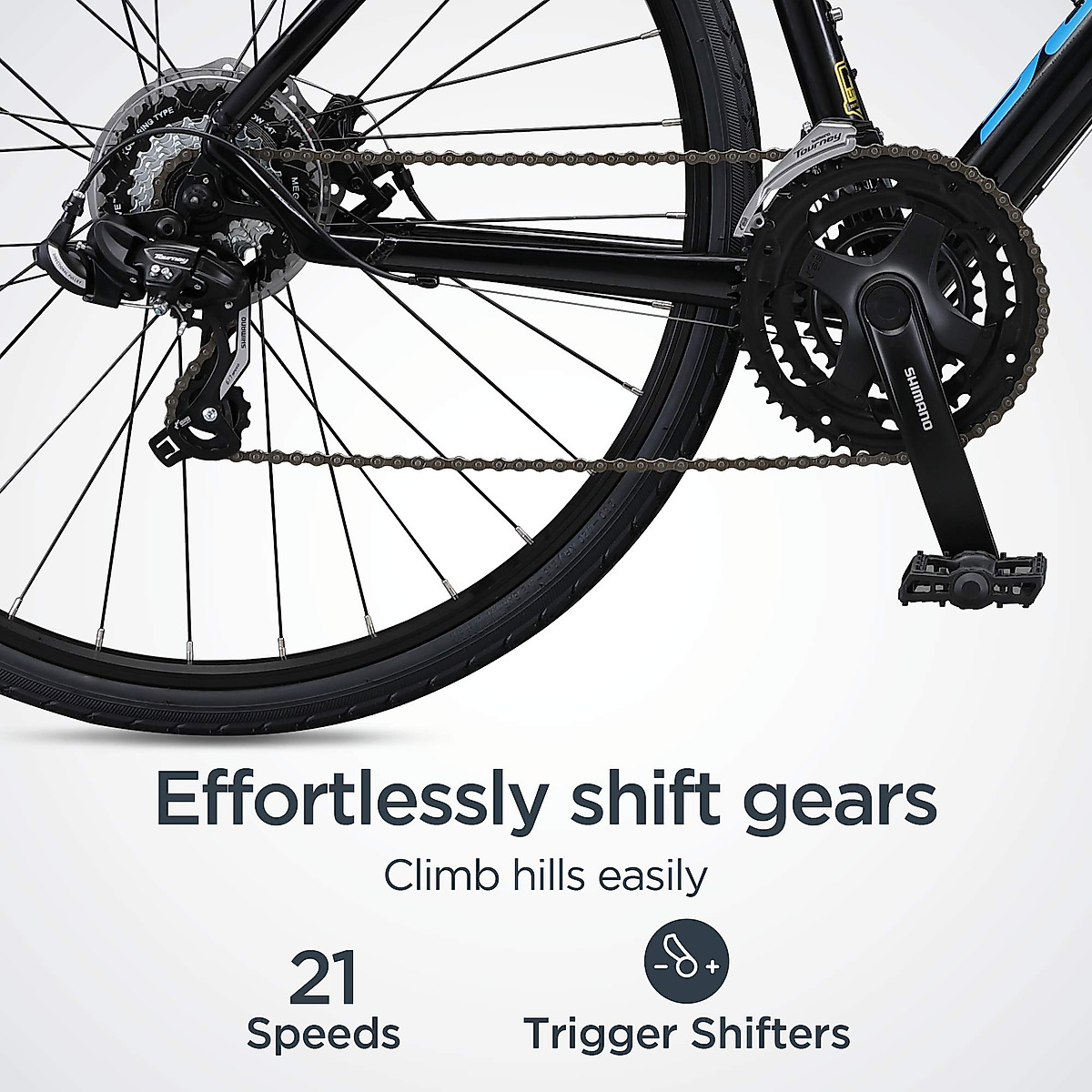 Schwinn Vantage F3 Mens/Womens Sport Hybrid Bike, 21-Speed Drivetrain, 55cm/Small Aluminum Frame, Flat Bar, Disc Brakes, Smooth Ride Technology, Black