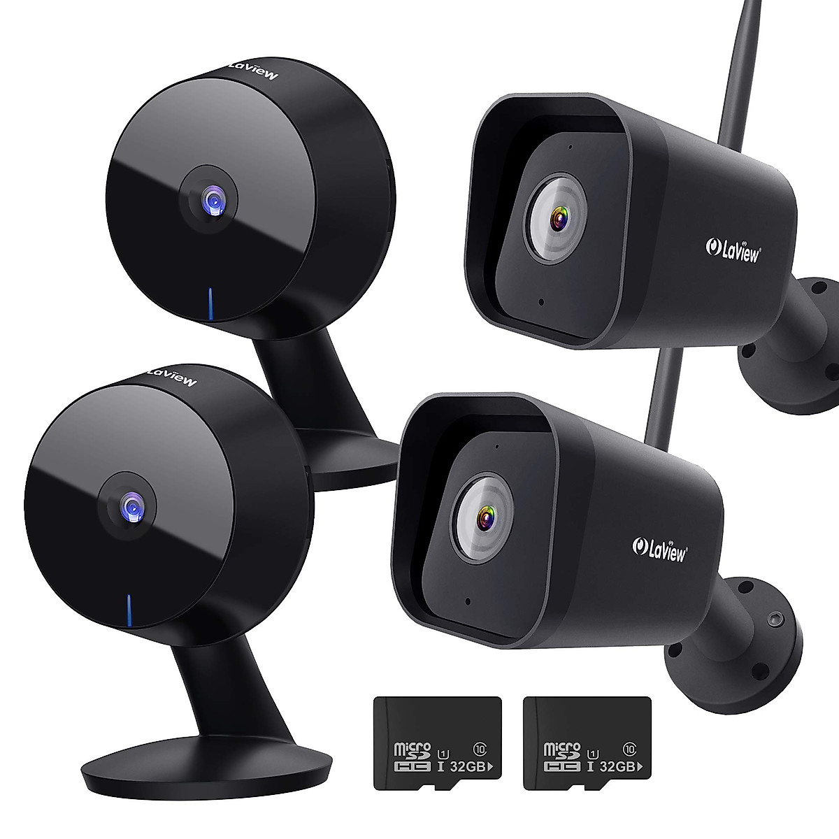 LaView Home Security Camera HD 1080P(2 Pack) AI Human Detection,Include 2 SD Cards,32GB Two-Way Audio,Night Vision,WiFi Indoor Surveillance for Baby/pet,Alexa and Google,Cloud Service (US Server)