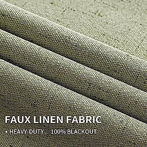 MIULEE Linen Textured 100% Blackout Curtains for Bedroom 84 Inches Long Sage Green Thermal Insulated Black Out Curtains/Draperies with White Liner for Living Room/Nursery, Grommet Top, 2 Panels