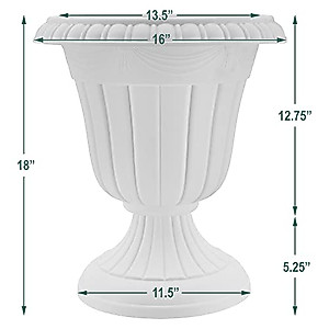 Arcadia Garden Products PL00GY Classic Traditional Plastic Urn Planter Indoor/Outdoor, 16" x 18", Gray