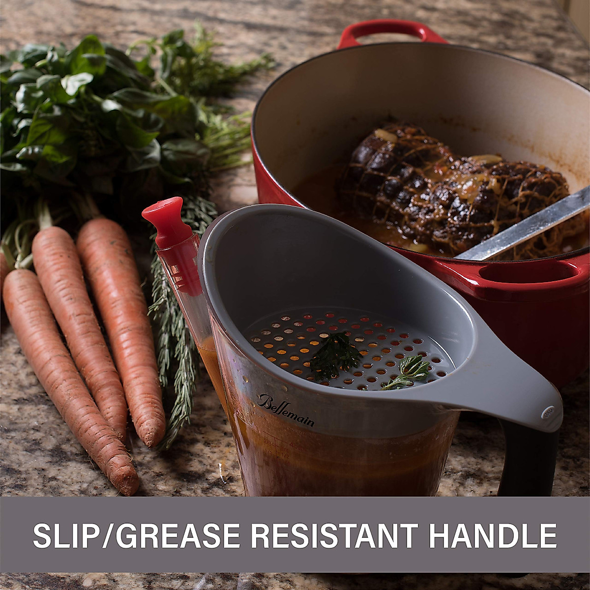 Bellemain 4-Cup Fat Separator/Measuring Cup with Strainer & Fat Stopper / 1 Liter Capacity