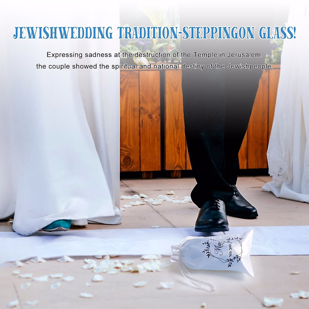 Jewish Wedding Chuppah Breaking Glass, Wedding Gifts for Couples, Jewish Gift for Wedding Engagement Marriage Anniversary, Blue Glass Vessel for Groom with Drawstring Bag and Card