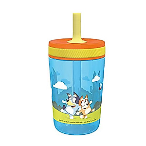 Zak Designs 15oz Bluey Kelso Tumbler Set, BPA-Free Leak-Proof Screw-On Lid with Straw Made of Durable Plastic and Silicone, Perfect Bundle for Kids, 2 Count (Pack of 1)