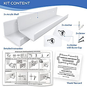 DynastyEdition White Acrylic Shelves - Set of Two 15 inch Bathroom Versatile Floating with Hardware Included Shelf Organizer Adhesive Sticker. (DD2035)