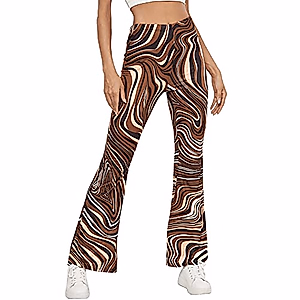 Floerns Women's Printed Stretchy High Waisted Bell Bottom Boho Flare Pants Brown Marble S