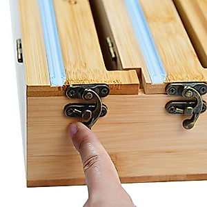 Blue Cheetah Creations All-In-One Bamboo Wood Bag Organizer, Foil and Wrap Dispenser with Cutter, Kitchen Drawer Organizer or Wall Mount, Detachable