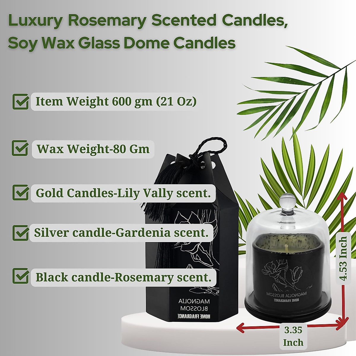 Luxury Rosemary Scented Candles, Soy Wax Glass Dome Candles, 21 OZ Birthday Gift for Women, Relaxing Aromatherapy Candles, Luxury Candles, Romantic Gift for Valentine, Christmas and Mom (Black)