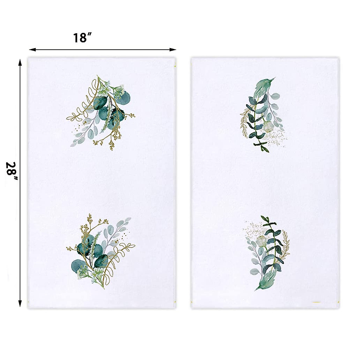 Botanical Eucalyptus Kitchen Dish Towel 18 x 28 Inch, Seasonal Spring Summer Greenery Tea Towels Dish Cloth for Cooking Baking Set of 2