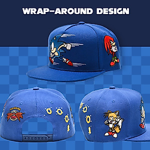 Sonic The Hedgehog Baseball Cap, Adult Adjustable Snapback Baseball Hat with Flat Brim, Allover Royal, One Size