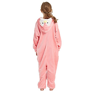 ABENCA Penguin Onesie Kids Animal Costume Girls Pajamas One Piece Plush Sleepwear Cosplay Halloween Christmas.Pink.140
