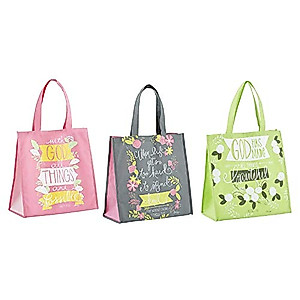 3 Religious Themed Inspirational Christian Tote Bags for Women | Matthew Verse, Thessalonians Verse, Ecclesiastes Verse Theme | Reusable Totes Set for Church Events, Bible Study, Lightweight Items