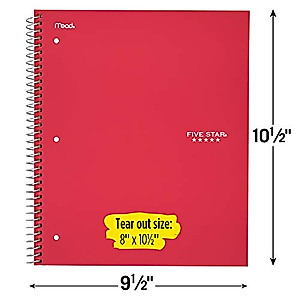 Five Star Spiral Notebooks, 1 Subject, Wide Ruled Paper, 100 Sheets, 10-1/2" x 8", Red, Black, Blue, 3 Pack (73059)