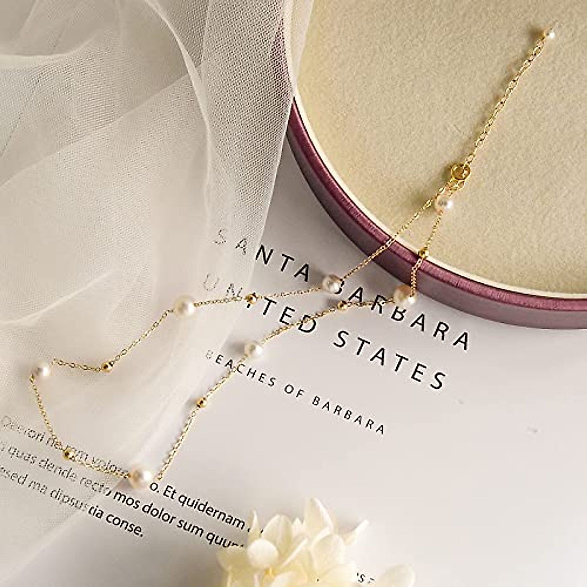 Dainty Pearl Choker Necklaces for Women Shining Shell 14K Gold Filled Freshwater Pearls Necklace Adjustable Anniversary Gift for Her