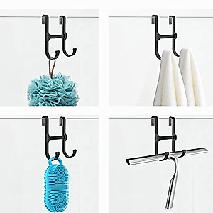 FWYH Glass Shower Door Hooks (2 Pack), Towel Hooks for Bathroom Frameless Glass Shower Door, Over Door Hooks Bathroom Drilling-Free Hanger for Hanging Towel, Robe, Loofah, Squeegee, Matte Black
