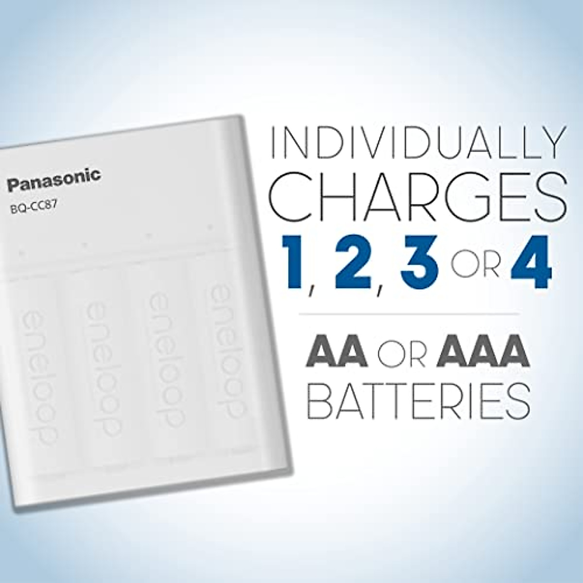 Eneloop Panasonic K-KJ87MCA4BA Individual Battery Charger with Portable Charging Technology and 4AA Rechargeable Batteries, White