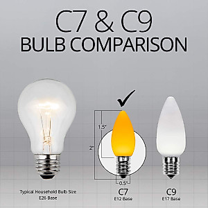 Wintergreen Lighting 25 Pack OptiCore C7 LED Christmas Light Bulbs - Replacement LED Christmas Lights Heavy Duty Premium Outdoor Christmas Lights, E12 Base (Gold Smooth)