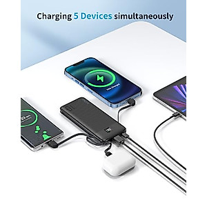 ANOUV Portable Charger with Built-in Cables&AC Wall Plug,10000mAh Power Bank,PD 22.5W USB-C Fast Charging External Battery Pack with LED Display Compatible with iPhones and All Smart Device（1 Pack）