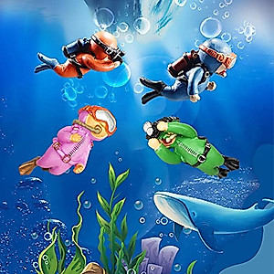 4 Pack Floating Fish Tank Decorations，Cute Little Diver Aquarium Decoration Cartoon Fish Playmate with Floating Device Fish Tank Accessories