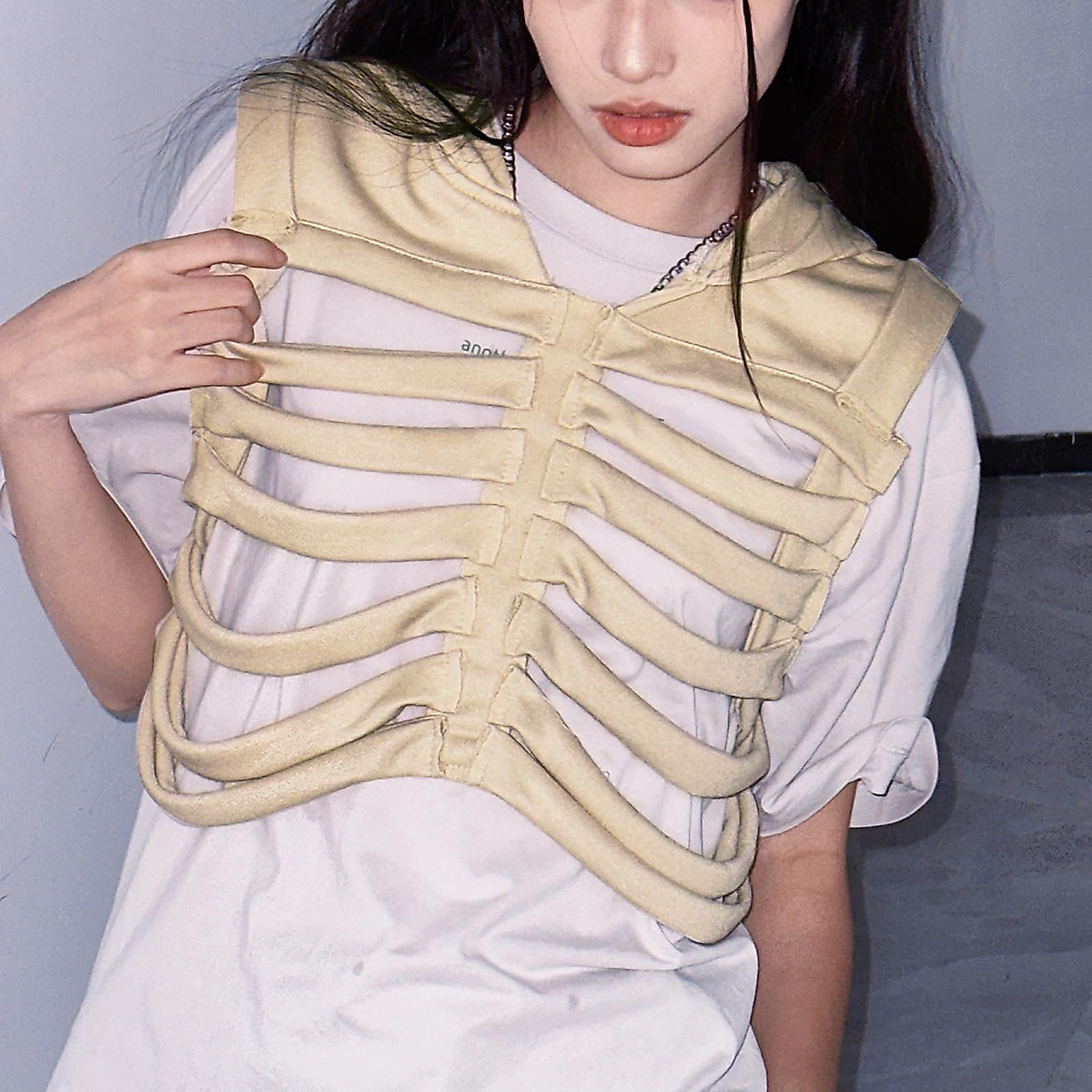 Mieeyali Women Y2K Skeleton Hoodies Vest Sleeveless Ghost Skull Pullover Sweatshirt Shirts Halloween Clothes Streetwear (Skeleton Hoodies Vest Brown, L)