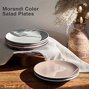 Morandi Dessert Plates, 7.5 inch Porcelain Round Salad Plates, Appetizer Plates, Cute Decorative Porcelain Dinnerware for Kitchen, Small Plates Serving Dishes Set of 6, Dishwasher Oven Microwave Safe