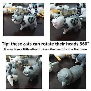 Halloluck 9 Pcs Colorful Cute Miniature Cat Figure Animal Cat Characters Toys Mini Figure Collection Playset, Cake Topper, Plant, Automobile Decoration