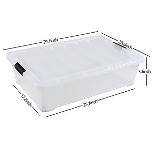 Gloreen 3 Pack Large Under Bed Storage Boxes with Wheels, 50 Quart Clear Plastic Lidded Storage Bins