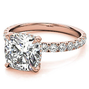 10K Solid Rose Gold Handmade Engagement Ring, 3 CT Cushion Cut Moissanite Diamond Solitaire Bridal/Wedding Rings for Women/Her, Minimalist Ring Anniversary Ring For Gifts (8.5)