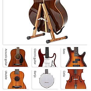 SNIGJAT Wood Guitar Stand, Acoustic Guitar Stand with Padded Foam, Classical Electric Guitar Stand, A-Frame Folding Bass Guitar Display Stand Compatible with Cello, Mandolin, Bass, Banjo, Ukulele
