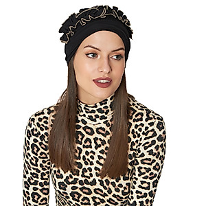 SAKUCHI Chemo Ruffle Cap for Cancer Hair Loss Women Silky Soft Bamboo Headwear Black