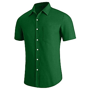 YTD Men's Linen Casual Short Sleeve Shirts Button Down Summer Beach Shirt Green