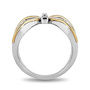 Jewelili Hallmark Fine Jewelry Sterling Silver and 14K Yellow Gold 1/10 Cttw Natural Round White Diamond Filigree Fashion Butterfly Ring, Size 7