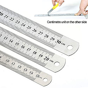 Elisel 3 PCS Stainless Steel Ruler Set with Inch and Metric Graduation, 12 Inch, 8 Inch and 6 Inch(Silvery)