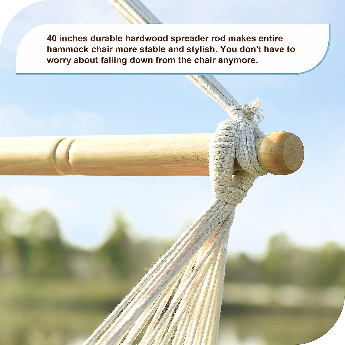 Lazy Daze Hammocks Chair Caribbean Hanging Rope Weaving Chair with 40" Hardwood Spreader Bar and Soft-Spun Cotton Rope for Indoor/Outdoor Backyard & Living Room, Max 300 LBS, Natural