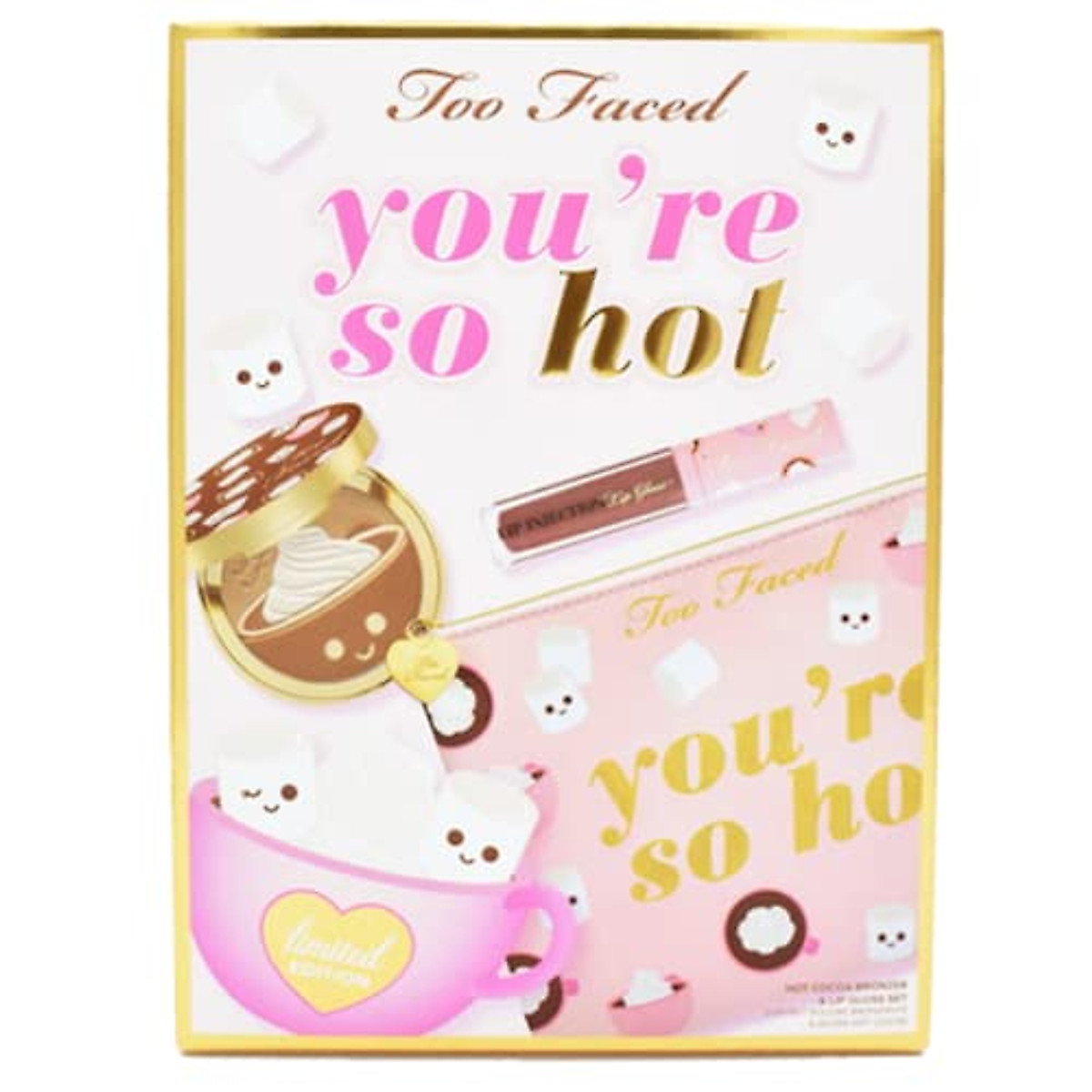 Too Faced You’re So Hot Bronzer and Lip Gloss Set:: Hot Cocoa Face Bronzer, Christmas Cocoa Lip Injection Power Plumping Lip Gloss, and Makeup Bag