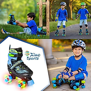 Xino Sports Kids Roller Skates for Boys & Girls - Light Up Wheels (Ages 5-20) - Adjustable Roller Skates with Illuminating Wheels (Black, Large 5-8)