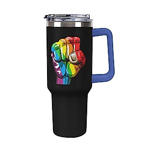 Rainbow Fist Pride 40 Oz Car Cup Stainless Steel Travel Mug Leak-Proof Insulated Tumbler with Handle Deep Blue-style