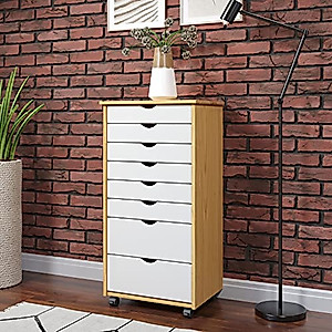 Adeptus Original Roll Cart, Solid Wood, 6+2 Drawer Extra Wide Drawers Roll Carts, White