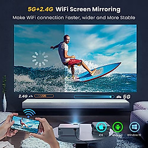 FANGOR 5G WiFi Bluetooth Projector - 540 ANSI Native 1080P HD Outdoor Movie Projector 4K Support, Portable Home Theater Video Projector with Zoom & HiFi Speaker, Compatible with TV Stick/Phone/PC/USB