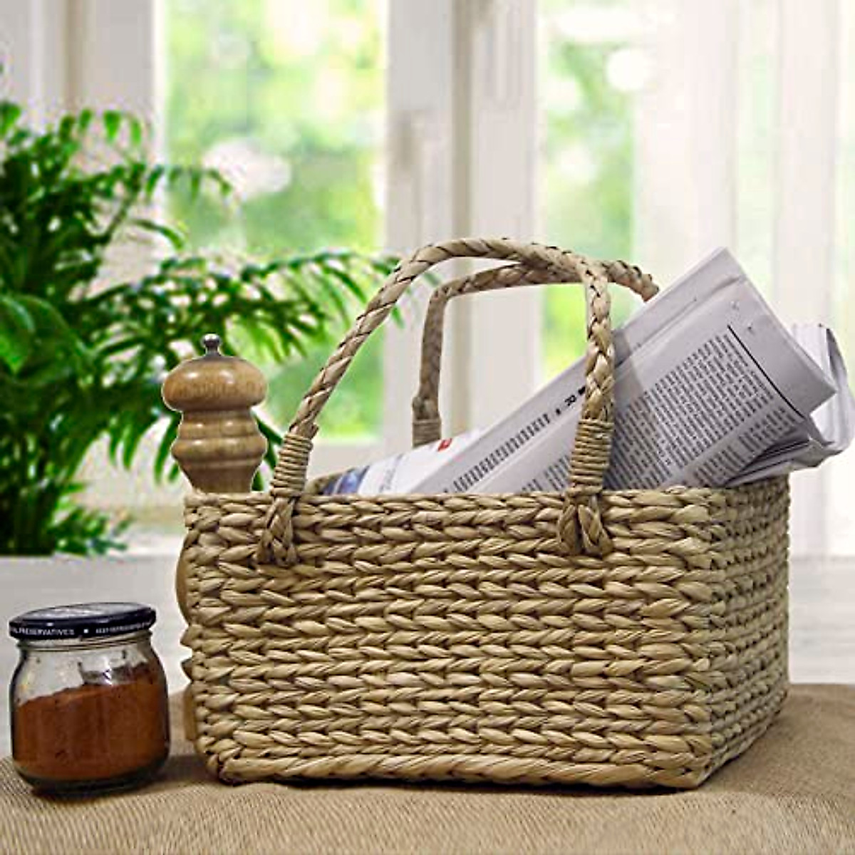 Handmade Gift Basket Made From Natural Sources Cyperaceae (kauna Grass) Light Weight Classic Home Decor, Sturdy & Strong, Enviornment Friendly With Handles For Easy Grip (10 X 8 X 5 Inch)