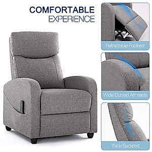 Recliner Chair for Adults, Massage Reclining Chair for Living Room, Adjustable Modern Recliners Chair, Home Theater Seating Single Sofa Recliner with Padded Seat Backrest (Light Grey)