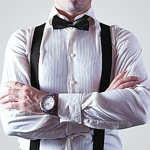 Grade Code Mens Suspenders and Bow Tie Set Adjustable Elastic Clip On Suspenders for Wedding (Brown)…