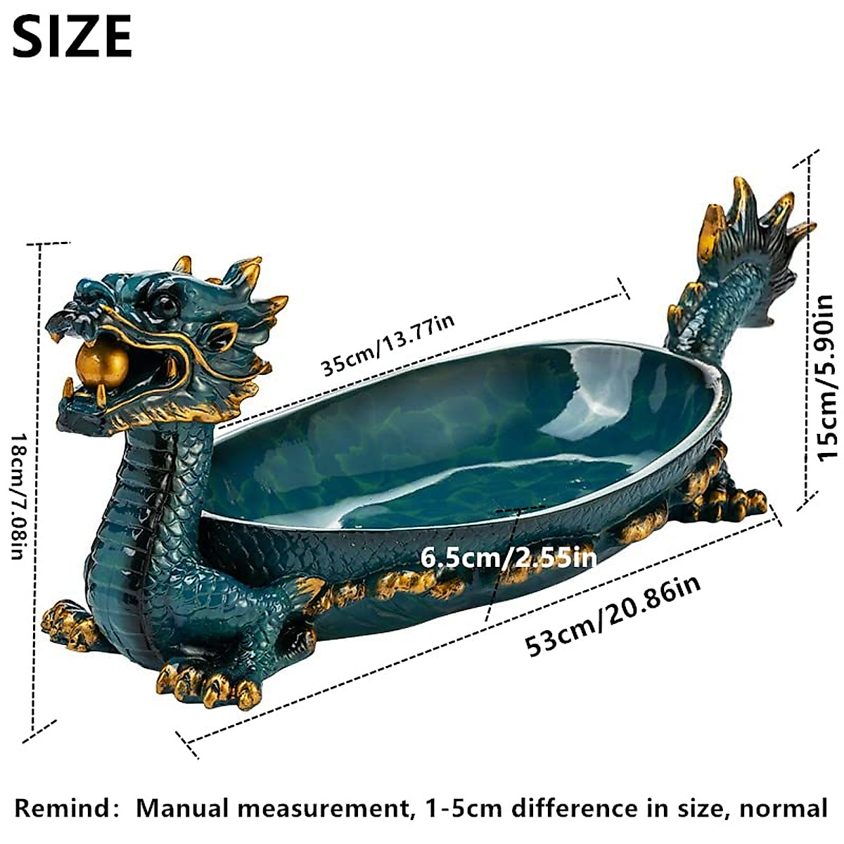 HONHPD 21 Inch Creative Sushi Boat Serving Tray,Dragon Head Sashimi Sushi Plate,Large Sushi Boat Plate for Sashimi Board Seafood Party,Great for Sushi Restaurant or Home,Dragon Plates Turquoise